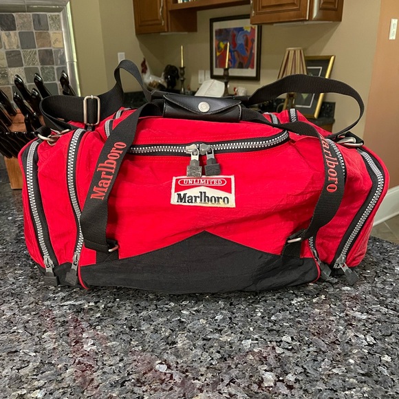 Marlboro | Bags | Vintage 8s Marlboro Unlimited Red Black Retro Duffel ...